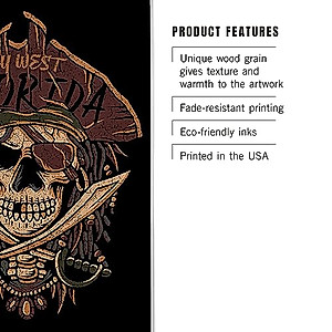 Lantern Press 6x9 Inch Wood Sign, Ready to Hang Wall Decor, Key West, Florida, Distressed Skull Pirate