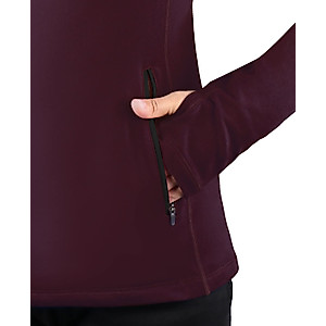 BALEAF Women's Thermal Fleece Half Zip Pullover Thumbholes Long Sleeve Running Jacket Shirts Winter Wine Red XXL
