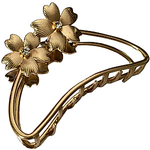 TANG SONG 4PCS Double Flowers Shaped Metal Hair Claw Clips Hair Catch Barrette Jaw Clamp for Women Half Bun Hairpins for Thick Hair (Silver+Gold+Rose Gold+Black)