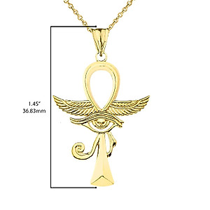 10K Yellow Gold Egyptian Ankh Cross with Eye of Horus Hieroglyphic Key of Life Charm Pendant