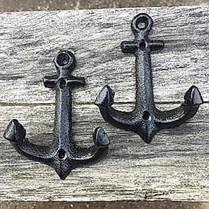 Nautical Cast Iron Ship Anchor Weathered Nautical Wall Hooks Coat Hook, Screws Included (10 PCS)