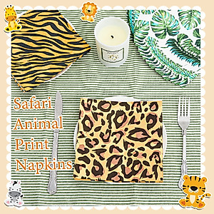 100 PIECES Jungle Safari Animal Print Party Disposable Napkins Animal Print Paper Napkins Safari Napkins Jungle Safari Themed Party Napkins for Baby Shower Party Birthday Party, 5 Styles