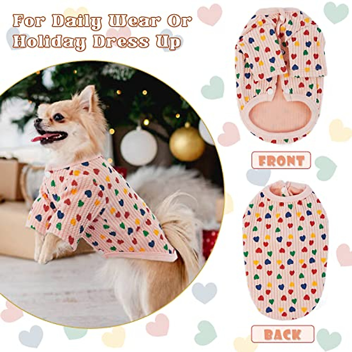 T'CHAQUE Pet Clothes Dog Hoodies with Heart Print, Basic Causal Puppy T-Shirts Cat Outfits Pullover for Daily and Party Wear, Cute Pet Apparel Clothing for Small and Medium Dogs, Pink M