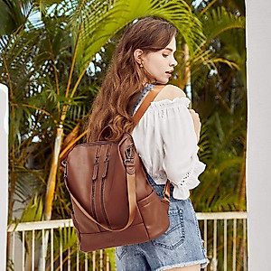 CLUCI Women Wallet Large Leather Zip Around Card Holder Travel Clutch Wristlet Two-toned Brown Bundles with Women Backpack Purse Leather Casual Detachable Covertible Shoulder Bag Brown