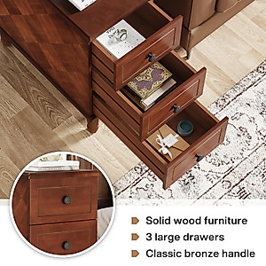 Tribesigns Solid Wood End Table, Fully Assembled Narrow Side Table with Drawers, Pre-Assembled Nightstand Slim Bedside Table for Small Spaces, Living Room, Bedroom, Brown, 2 Pcs