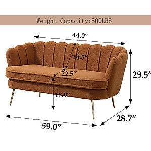 Majnesvon 61" Modern Loveseat Sofa Couch,Cashmere Fabric Small Love Seat w/2 Pillows and Metal Legs,2-Seater Upholstered Mini Sofa Couches for Small Space,Living Room Bedroom Office (Orange)