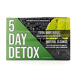 Strip 5 Day Permanent Detox Cleanse - Complete Body Cleansing Kit - Toxin Rid - Detox with Burdock, Dandelion, Red Clover Blossom, Alfalfa, Slippery Elm - 40 Capsules, 2 Pack