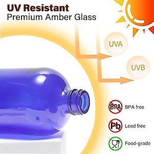 MANHOJIA 16oz blue Glass Bottles with Reusable Lids (2 Pack),Refillable Boston Storage bottle,Dispensing Bottles for Homemade Vanilla Extract, Essential Oils, plant