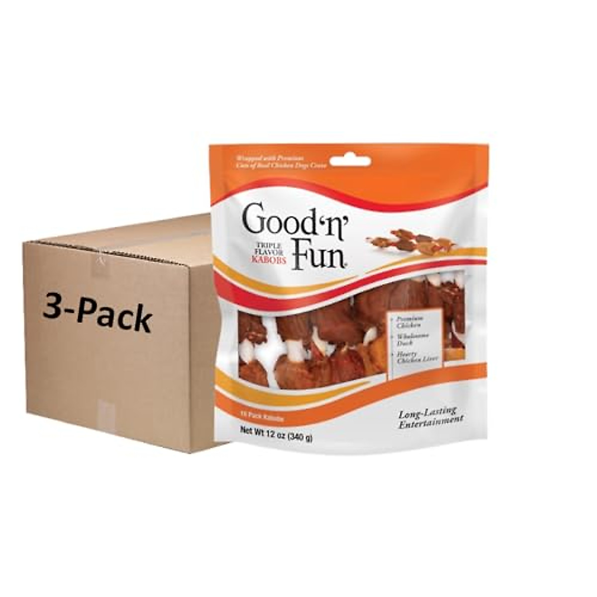 Good ’n’ Fun Triple Flavor Kabobs 18 Count, Rawhide Snack for All Dogs (3 Pack)