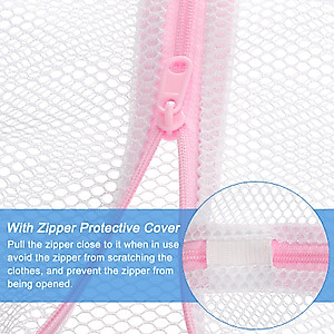 uxcell 3Pcs Shoes Washing Bag, 8.7 x 13 Inch Cylinder Mesh Laundry Bags for Washing Machine Wash Sneakers, Slippers, Delicate, Underwear, White/Pink