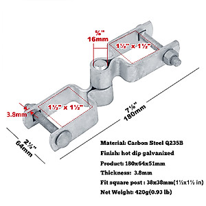 GBGS 4 Sets 1-1/2" x 1-1/2" x 5/8" Square Chain Link Fence Gate Frame Post Hinge Male and Female,Max Load 220lb