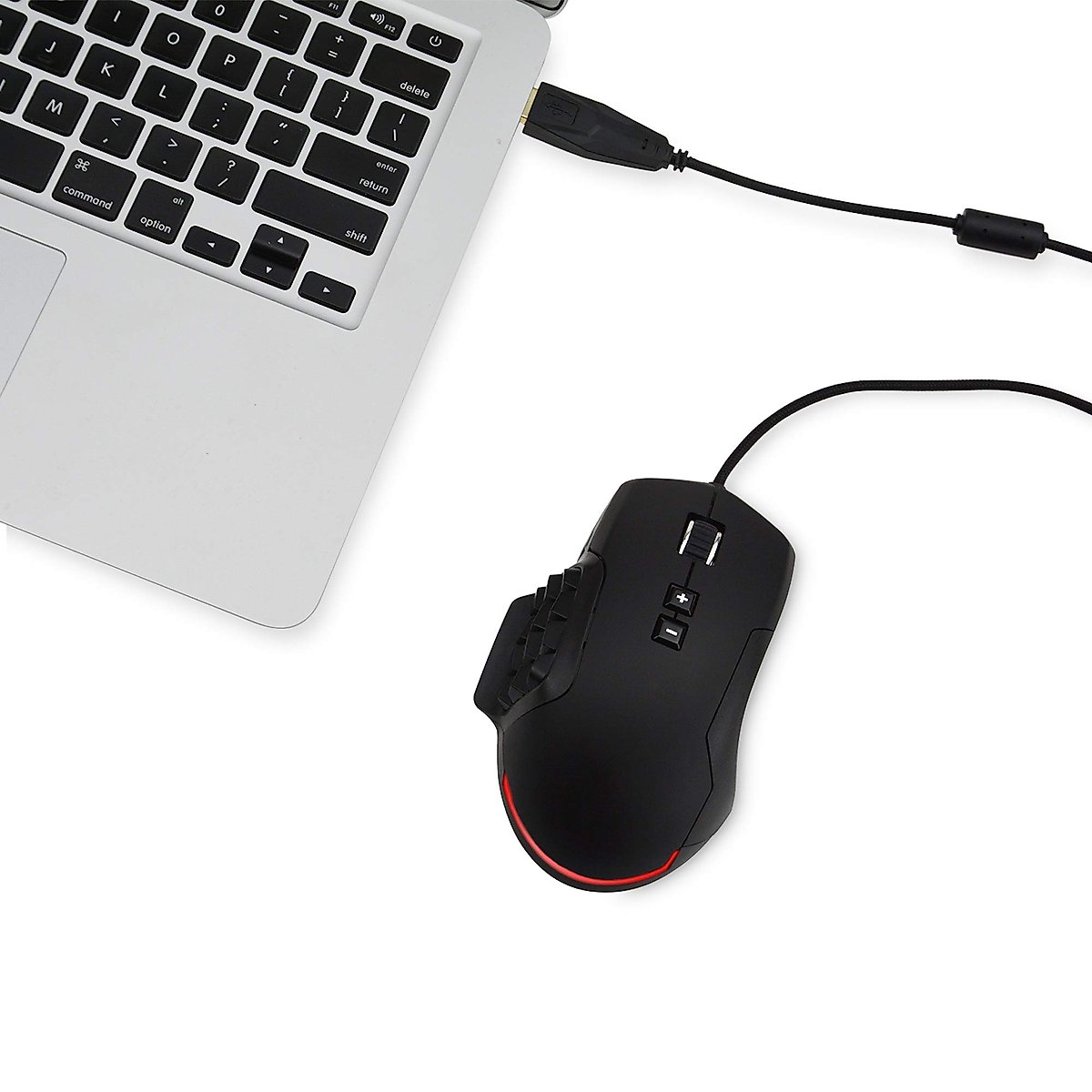 A ADWITS MMO Programmable Gaming Mouse, Pixart True 10000 DPI Sensor, Ergonomic Design with Customizable 17 Buttons, LED Light, 4 x 5g Weights and Polling Rate Up to 1000 Hz, Black