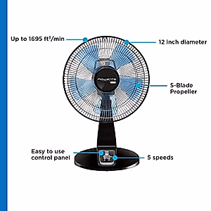 Rowenta Turbo Silence Table Fan 18 Inches Ultra Quiet Fan Oscillating, Portable, 4 Speeds, Manual Turn Dial, Indoor VU2631