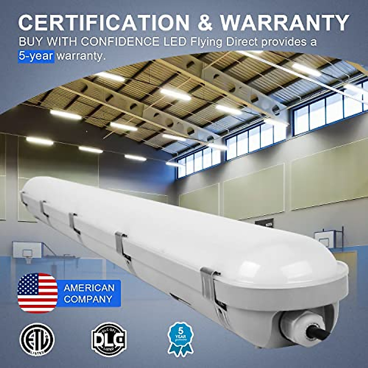 4FT LED Vapor Tight Lights, 40W/50W/60W Selectable 5200LM Vapor Proof Light 3000K/4000K/5000K Tunable, Indoor Waterproof Workshop Light, IP66 DLC ETL Approved for Cold Room, Car Wash (6Pack)