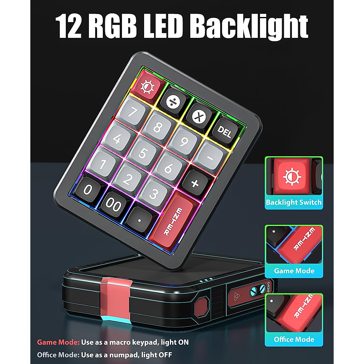 TISHLED Aluminum Mechanical Numpad Programmable Macro Keypad RGB LED Backlit Hot Swappable Number Pad 19-Key NKRO Linear Red Switches Numeric Keyboard Wired USB-C for PC/Laptop/Win/Mac, Black