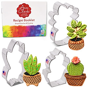Tropical Houseplants Cookie Cutters 3-Pc. Set Made in the USA by Ann Clark, Fiddle Fig, Snake Plant, and Prickly Pear Cactus
