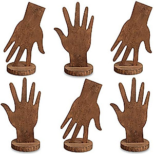 MOOCA 6-Piece Wooden Hand Form Jewelry Display Set - 2-Way Design for Wall Hanging or Standalone Mannequin Finger Hand Display, Brown Color