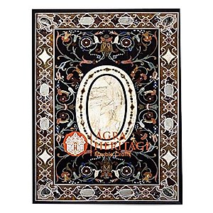 Marble Outdoor 60"x36" Inches Dining Inlay Table Top Pietra Dura Stone Furniture Decor