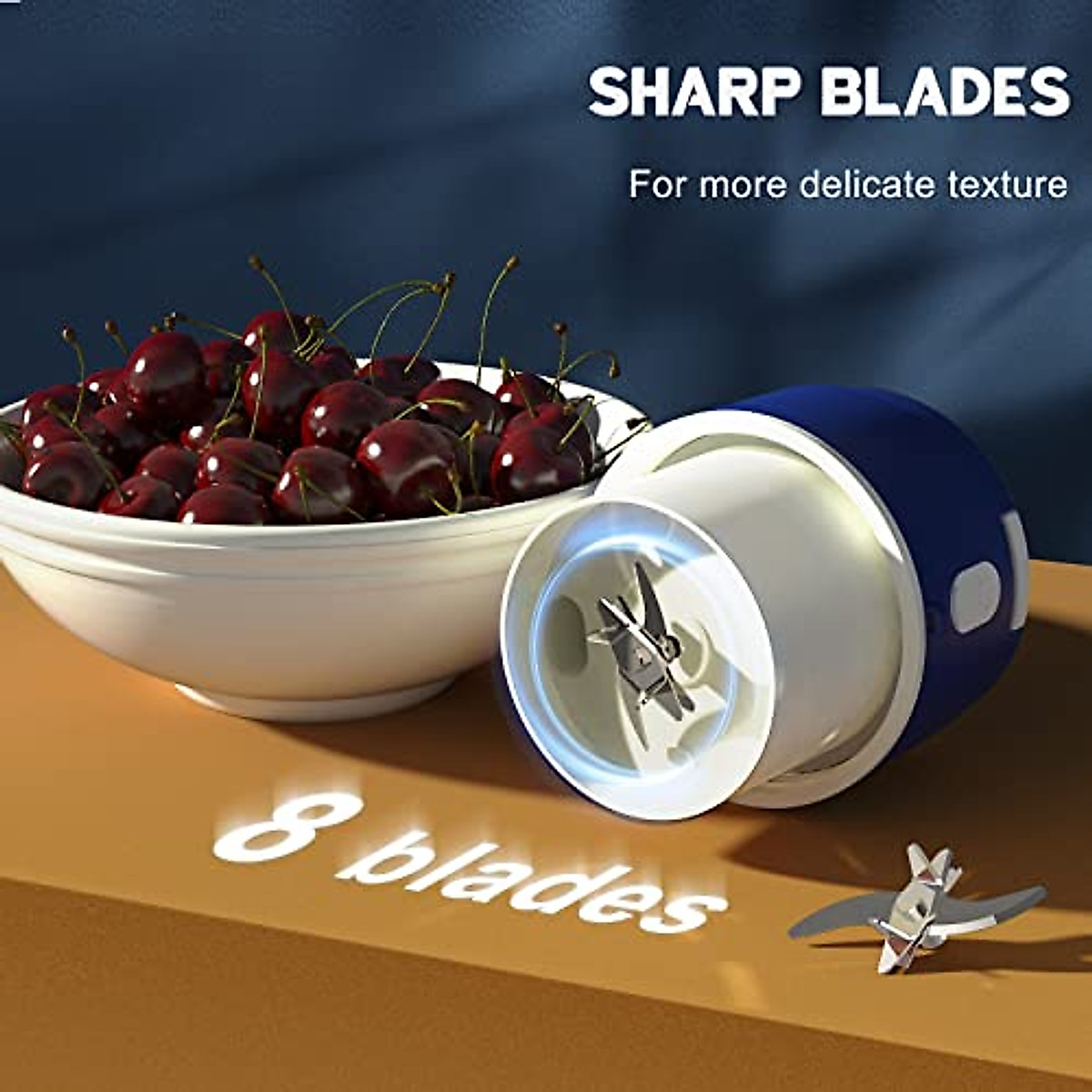 Portable Blender, Mini Blender For Shakes and Smoothies, Personal Blender USB Rechargeable, Fresh Juice Blender With 8 Blades, 12oz Handheld Blender For Kichen Ice (Blue)