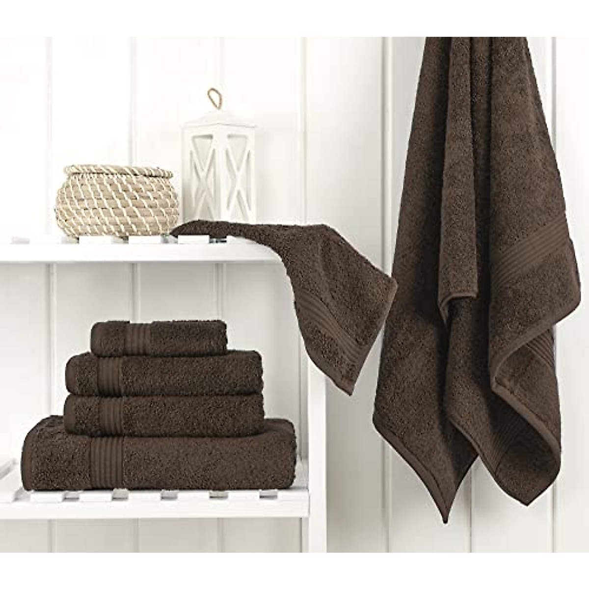 Cotton Paradise 6 Piece Towel Set, 100% Turkish Cotton Soft Absorbent Towels for Bathroom, 2 Bath Towels 2 Hand Towels 2 Washcloths, Brown Towel Set