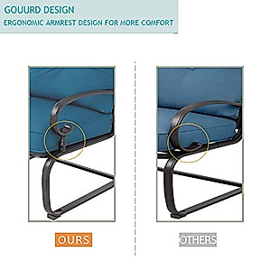 Oakmont 4 Pieces Outdoor Furniture Patio Conversation Set Glider Loveseat, 2 Chairs with Round Side Table Spring Lounge Chair Sets Metal Frame Wrought Iron Look (Peacock Blue)