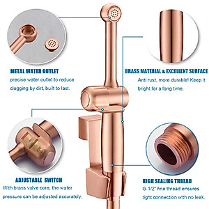 Bidet Sprayer for Toilet,Handheld Bidet Toilet Water Sprayer,Cloth Diaper Bathroom Bidet Attachment Sprayer Set with Jet Spray Adjustable Rose Gold Solid Brass for Personal Hygiene