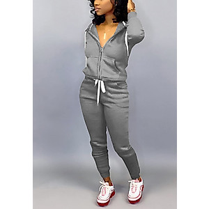 Mrskoala Two Piece Outfits for Women Tracksuit Sweat Suits Workout Jogging Sets Loungewear with Pocket Gray XL