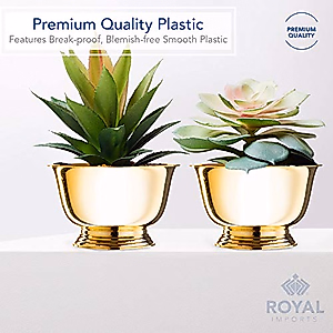 Royal Imports 8" Decorative Plastic Planter Pedestal Bowl- Flower Pot Cover, Footed Succulent Dish for Wedding, Party, Garden, Home and Holiday Decor, Gold, 2 Pack