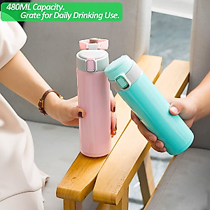 Insulated Coffee Travel Mug, NISVDID 16.2OZ Vacuum Water Bottle with Flip Top Lid, Stainless Steel Leak-Proof Tumbler Cup for Office School Outdoor (Blue)