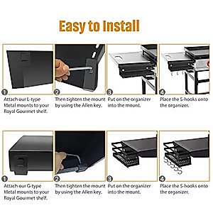 RUSFOL Upgraded Stainless Steel Griddle Caddy for Royal Gourmet 24'' Charcoal&Propane Gas Griddles, with an Allen Key, Space Saving BBQ Accessories Storage Box, Free from Drill Hole&Easy to Install