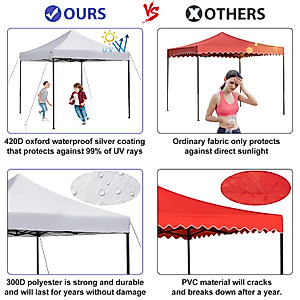 10x10 FT Pop up Canopy Tent, Outdoor Commercial Folding Canopy Tents Big Party Tent with Wheeled Carry Bag, 4 Weight Sand Bag, Stakes and Ropes, for Flea Market Garden Backyard, White