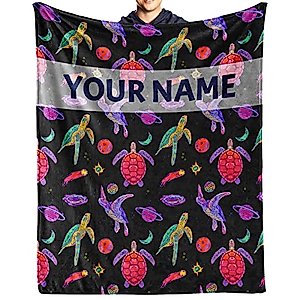 Personalized Sea Turtle Blanket Gifts with Text Name, 40"x50" Turtle Flannel Fleece Throw Blanket Soft, Lightweight, Comfortable, Warm Sea Turtle Themed Blanket for Kids Adults