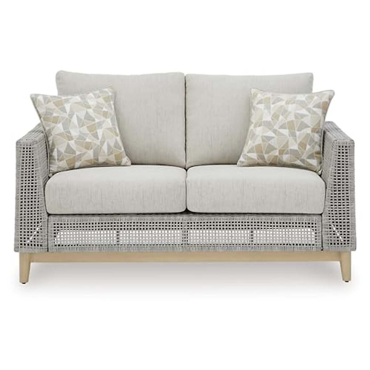 Signature Deisgn by Ashley Seton Creek Outdoor Loveseat with Cushion, 59" W x 37" D x 36" H, Light Brown & Light Gray