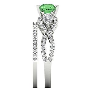 Clara Pucci 2ct Round Cut 3 stone Green Simulated Diamond Engagement Promise Anniversary Bridal Ring Band set 14k White Gold 7.5