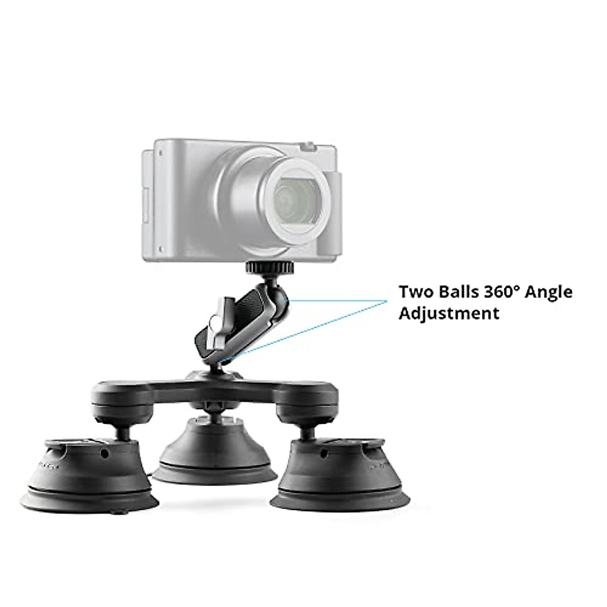 PGYTECH Triple Suction Cup Mount Compatible for DJI OSMO Action 4/3/2, Gopro 11/10/9/8/7/6/5/4 with 1/4"-20 Standard Thread Adapter, for Insta360 ONE RS/R/ONE X3/X2