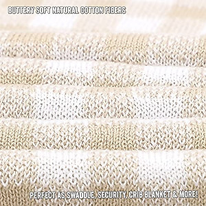 Luxury Knit Baby Blanket - 100% Soft Fine Cotton Quilt Blanket - Use as Receiving Swaddling Crib Stroller Nursery Bed Shower Baby Gift Registry for Newborns Toddlers Boys & Girls (Plaid - Beige)