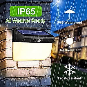 Pisool Solar Lights Outdoor, [2 Pack/3 Modes] Solar Motion Sensor Lights IP65 Waterproof Solar Powered Security Outdoor Wall Lights for Fence Deck Patio Porch Garden Garage (Warm White)