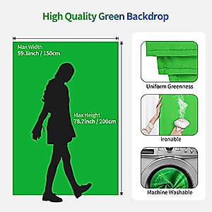 Hemmotop Green Screen Backdrop with Stand Kit for Photography 5x6.5ft, Chromakey Virtual GreenScreen Background Sheet for Zoom YouTube Video Studio Calls, with 5 Clamps