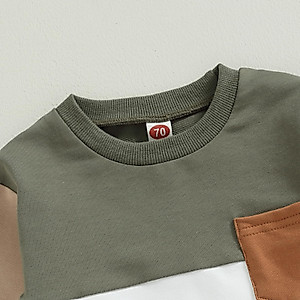 Rarjuiey Toddler Baby Boy Clothes Color Block Pullover Sweatshirt Top Elastic Waist Pockets Joggers Pants 2Pcs Fall Outfit (Army Green,0-6 Months)