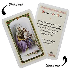 Saint Anne Medallion with St Anne Prayer Card, Lord's Prayer Card | St Anne Medal Necklace Jewelry | Catholic Patron Saint Of Unmarried Women, Mothers, Grandmothers Themed Set, Total 3 Items
