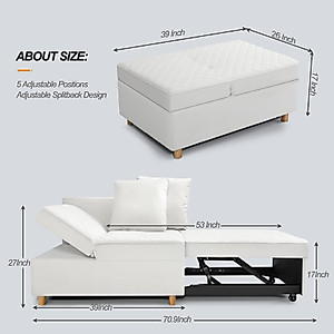SEJOV 71" Convertible Folding Futon Fouch Bed, Velvet Comfy Couch, Loveseat, Sofas para Sala with Removable Armrests, Small Couch for Bedroom, Office, White
