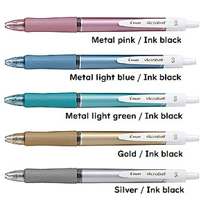 Pilot Japan Pilot Acroball T Series Retractable Ballpoint Pen 0.5mm Black Ink 5 Body Colors Set BAB-15EFT With Kanji LOVE Sticker, 0.44 x 5.61 2.22 in