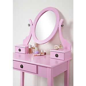 Roundhill Furniture Moniys Moniya Pink Wood Makeup Vanity Table and Stool Set
