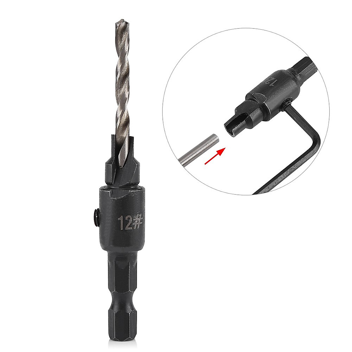 HSS Countersink Drill Bit, #6#8#10#12 1/4inch Hex Shank Drill Bits HSS Countersink Drill Bit Set with Small Wrench Countersink Woodworking Tool