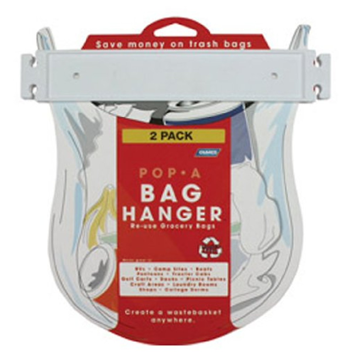 Camco Pop-A-Bag Plastic Bag Hanger- Neatly Mount and Reuse Plastic Grocery Bags, Easily Organize and Conserve Space in Your Kitchen (2 Pack) (43593) , White
