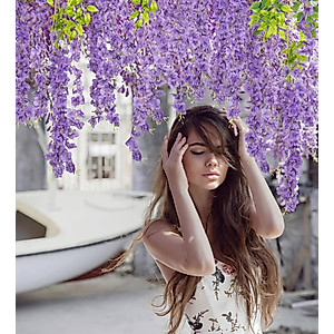 Attmu 8 Pack Artificial Flowers Wisteria Hanging Flowers 3.6 Feet/Piece Vine Ratta String for Home Office Wedding Wall Garden Outdoor Party Decoration (Purple)