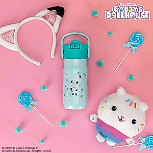 Zak Designs Harmony Gabby's Dollhouse Kid Water Bottle for Travel, 14oz Recycled Stainless Steel, Leak-Proof When Closed and Vacuum Insulated (Pandy Paws, Cakey Cat, Mercat, Kitty Fairy)