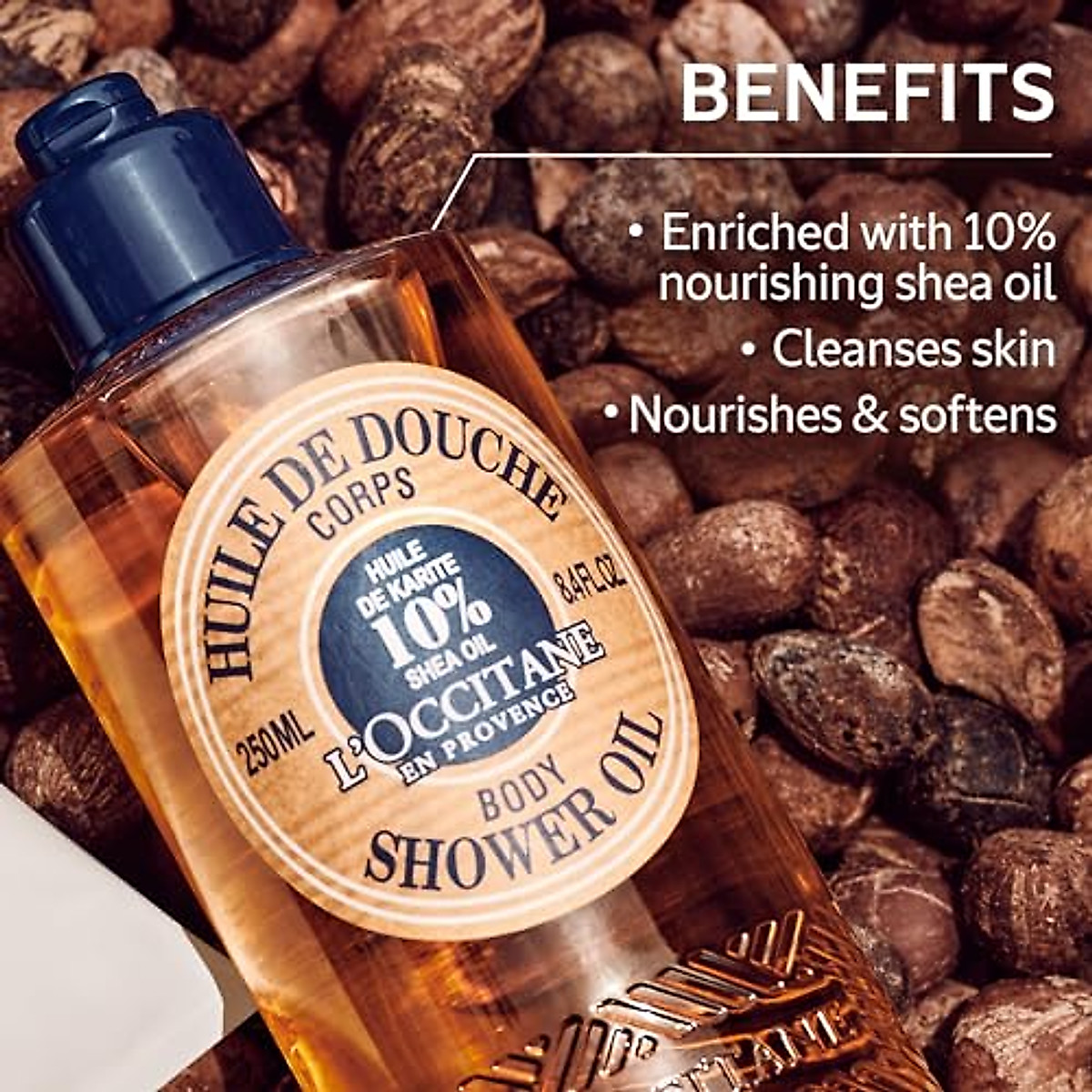 L'OCCITANE Shea Body Shower Oil: Soften & Cleanse skin, With 10% Shea Oil, Nourish, Soothe Feelings of Tightness, Shea Scent, Refill Available