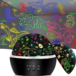MINGKIDS Night Light for Kids,2 in 1 Rotating Projector Lamp with Dino&Vehicles Theme,Baby Night Light Ceiling Projector for Bedroom Kids Room Decor