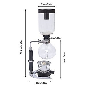 KenSyuInt 3 Cups Syphon Coffee Maker|Tabletop Glass Siphon Pot Syphon Coffee Maker Set-Siphon Vacuum Coffee Maker|High Temperature Resistant Glass Not Breakable
